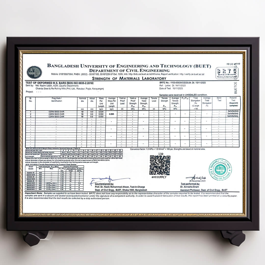 Chakda Steel & Re-Rolling Mills (Pvt.) Ltd. Certifications: Bangladesh ...